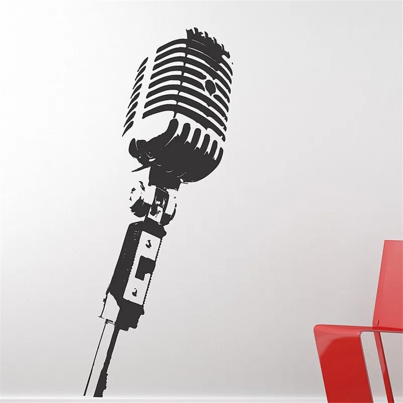E45 Wall Vinyl Sticker Decals Mural Room Design MICROPHONE Music studio ...