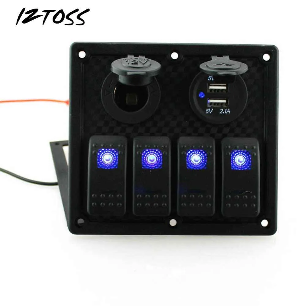 IZTOSS Waterproof 4 Gang Rocker Switch Panel Dual USB Charger Socket ...