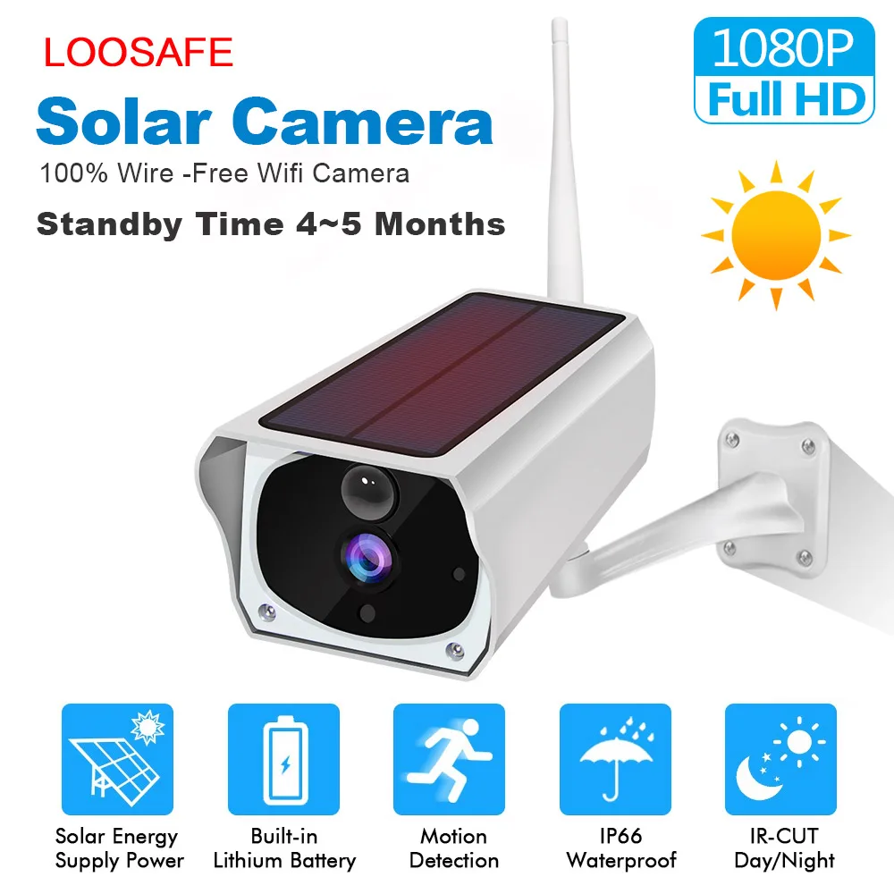 LOOSAFE HD 1080P Bullet Solar Security Camera for Outdoor Indoor ...