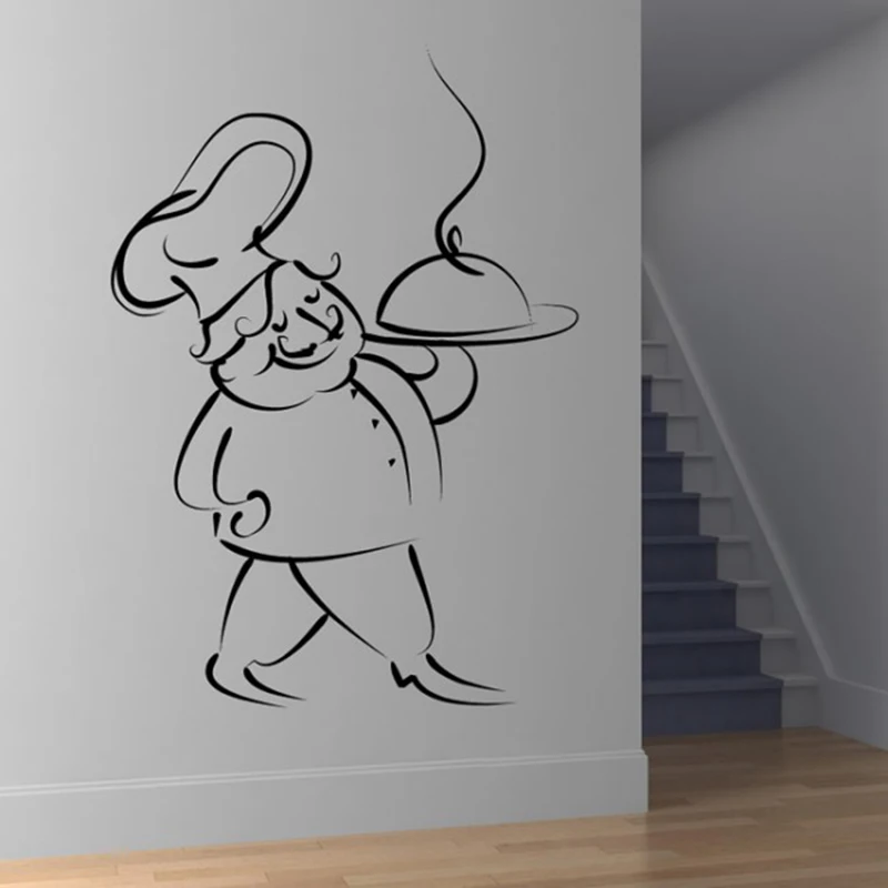 Chef-Serving-Food-Wall-Sticker-Corpulent-Chef-Holding-Meals-Wall ...