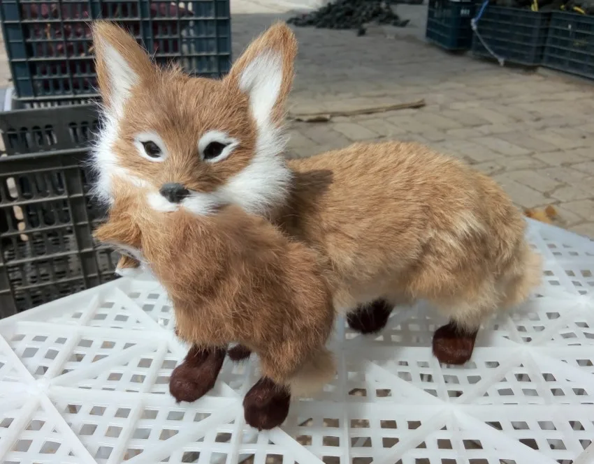 simulation-cute-mother-and-child-foxes-35x22cm-model-polyethylene-furs ...