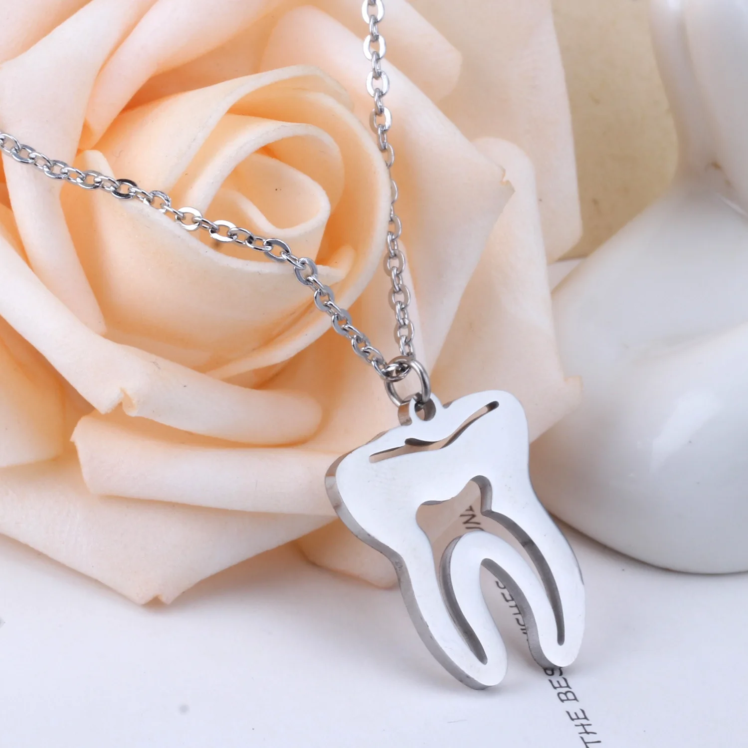 Women Stainless Steel Teeth Pendant Necklace 26.5* 22.5mm Tooth Charm ...