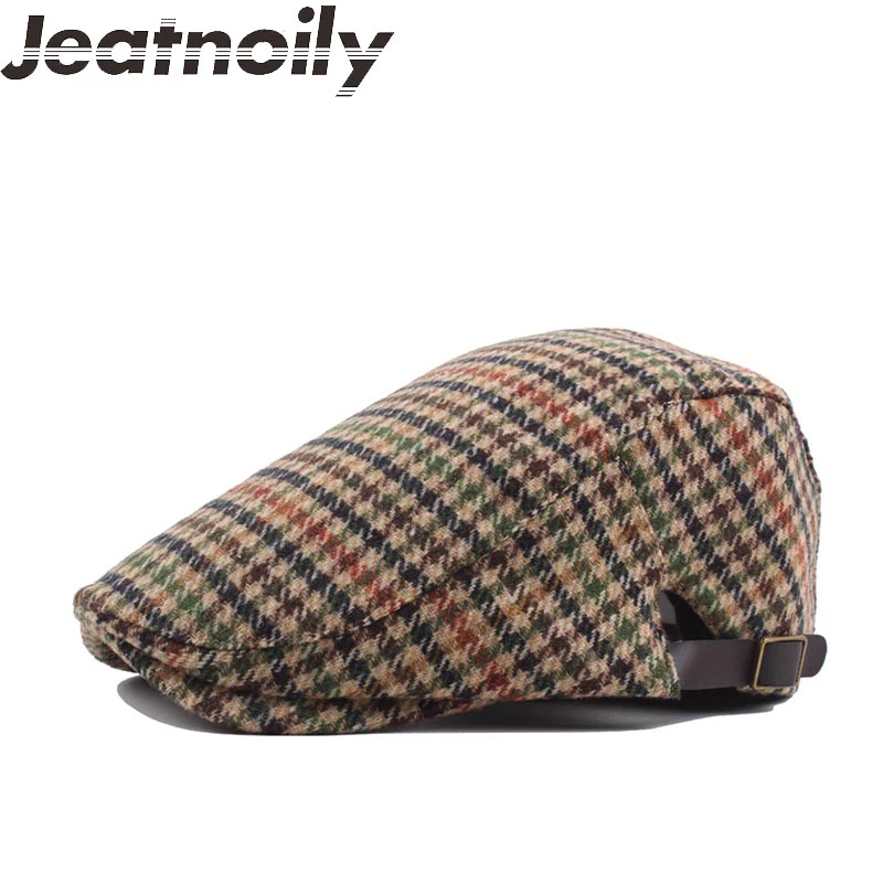 Brand Fashion Vintage British Checked Plaid Hats for Men Women High ...