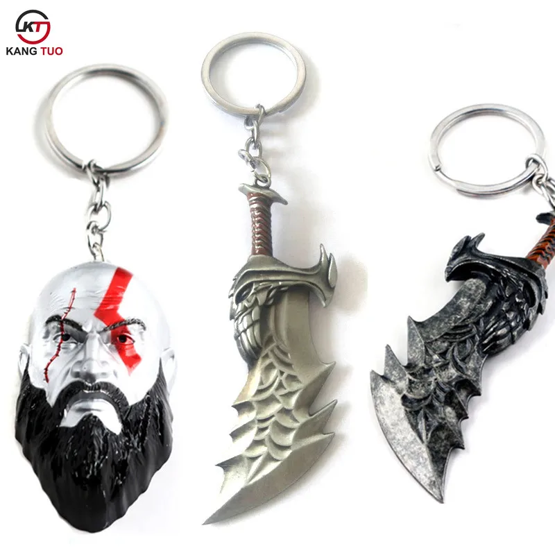 Hot Game God Of War 4 Keychains 3D Kratos Face Mask Key chain Knife ...