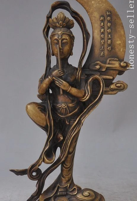 12" Chinese Pure Bronze Moon Kwan yin GuanYin Bodhisattva Goddess ...
