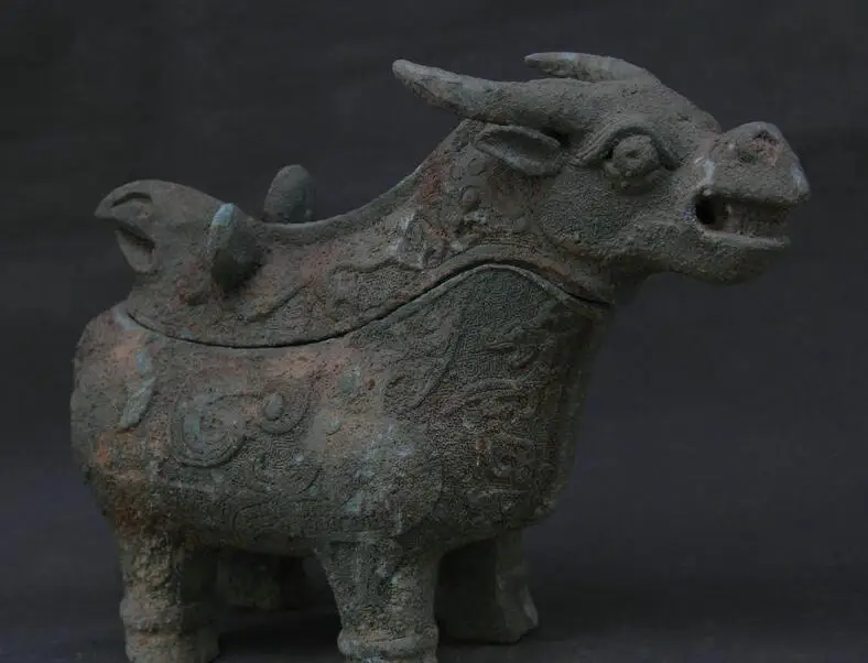 Details about 12" Chinese Dynasty Palace Bronze Bull Beast Drinking ...