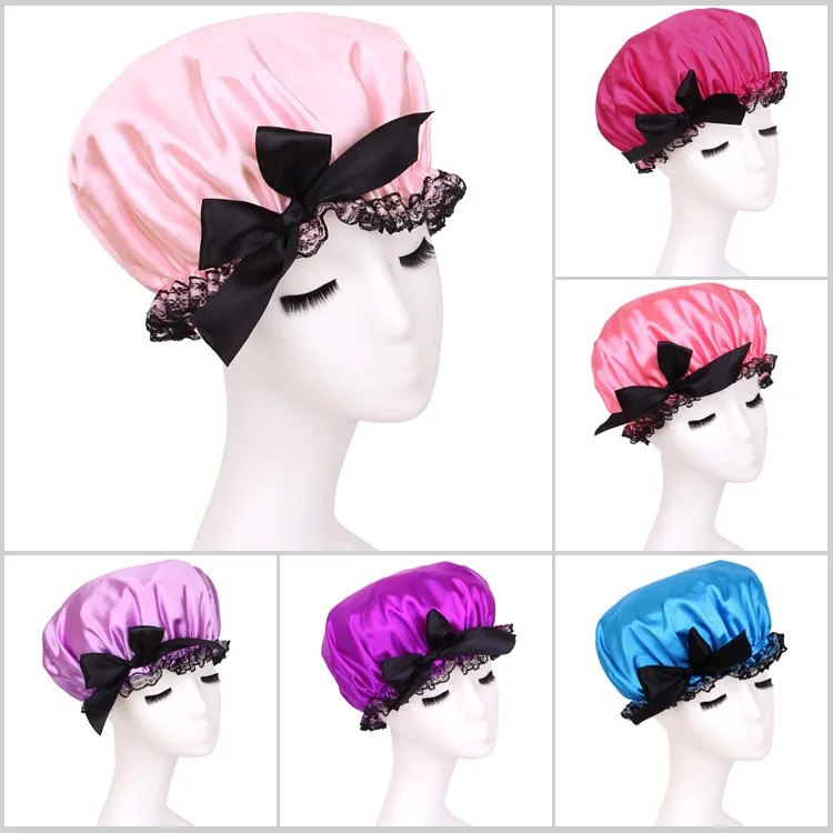 7-Colors-Stylish-Adults-Shower-Caps-ffanSatin-Bout-Pouch-Hat-Bath-Hair ...