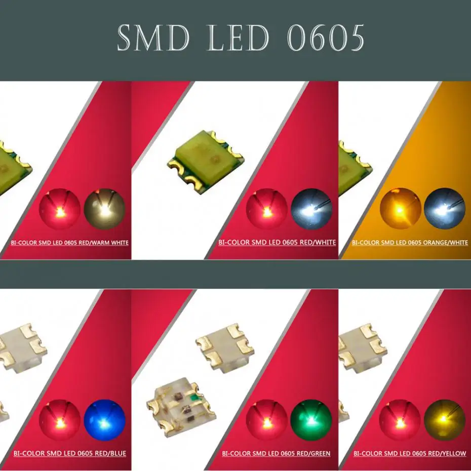 SMD0605-100pcs-SMD-LED-0605-Bi-Color-Red-Blue-Green-Yellow-Warm-White ...