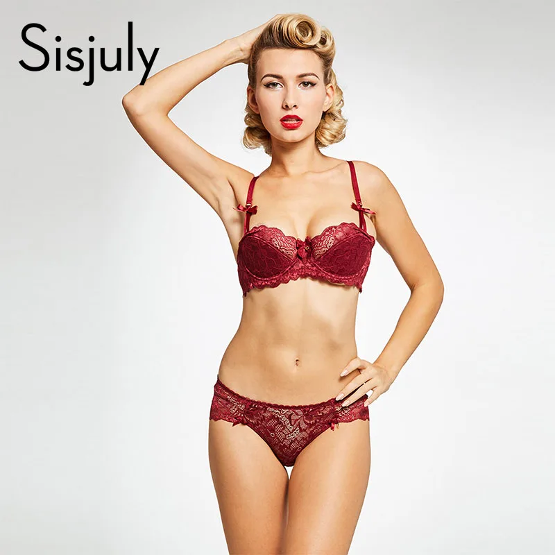 Buy Sisjuly Women Sexy Brief Sets Red Lace Up Underwire Half Cup Bra Push Up