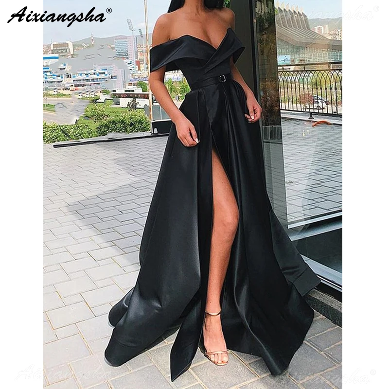 Сексуальное вечернее платье с открытыми плечами, атласное сексуальное ...