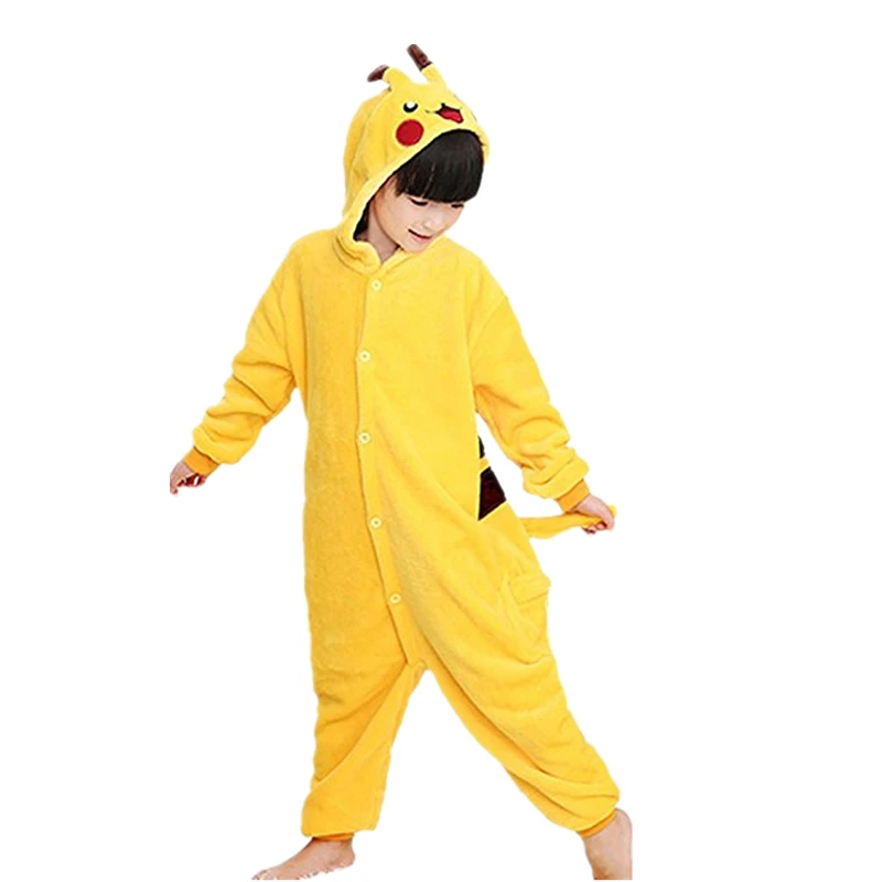 Flannel Kids Cosplay Cartoon Animal Home Clothes Pikachu Pajamas Kids ...