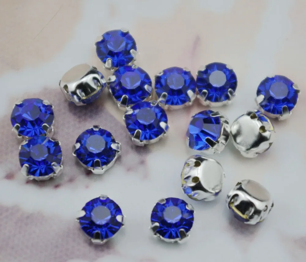 Free Shipping 8mm/100PCS Royal Blue Silver Plated Loose Rhinestone ...