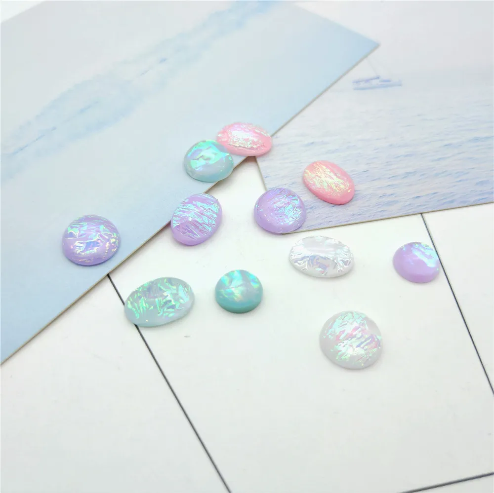20pcs/lot Resin Embellishment 10x14mm Oval Cabochons Colorful Foil 10 ...