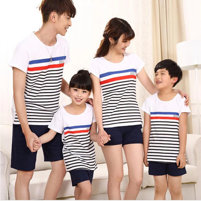 Summer Family Matching Outfits Striped father+mother+kids clothes T ...