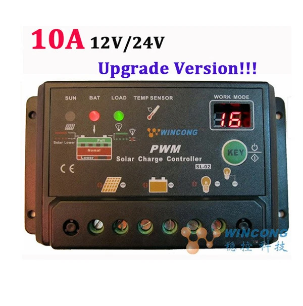 Original Wincong DIgital PWM Solar charge controller 10A 12V / 24V Auto Switch Solar Panel ...