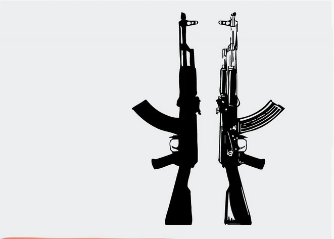 Gun Vinyl Wall Decal Gun Pattern Ak 47 Assault Double Guns Rifle Boys ...