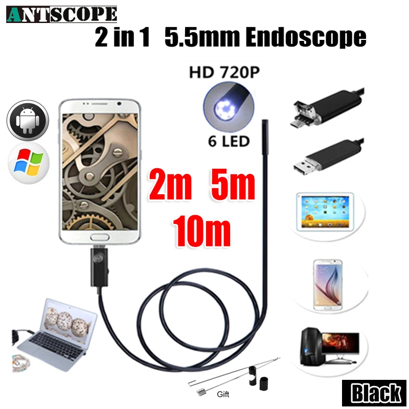 Antscope Endoscope Camera 5M 2IN1 5.5mm USB Endoscope Android Snake ...