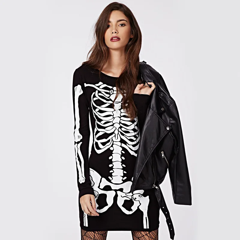 Fashion Exclusively Design Bone Print Dress High Waist Skully Black ...