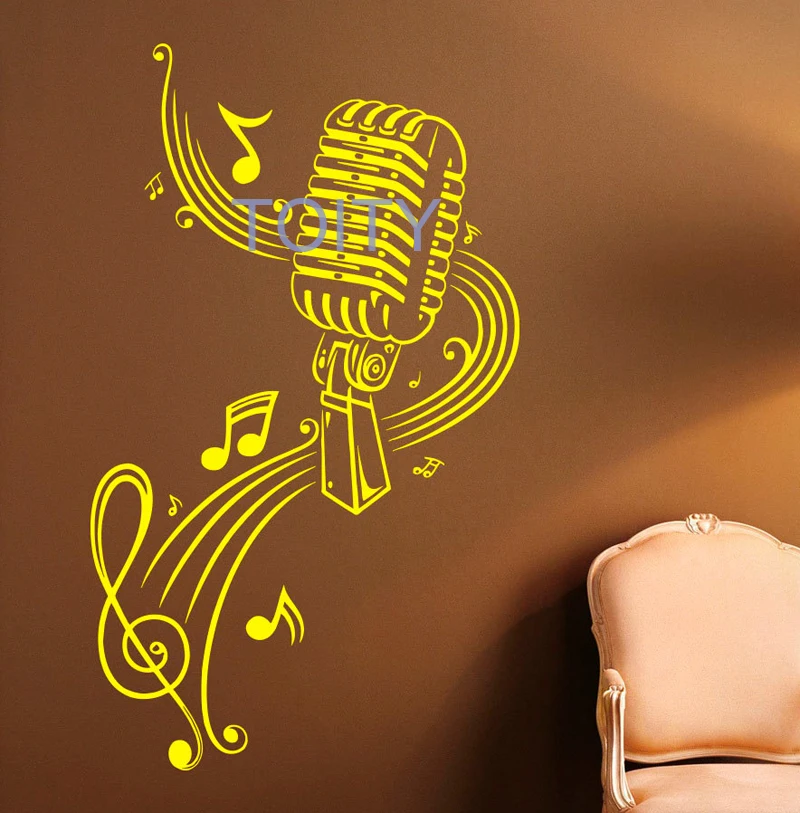 Music Microphone Wall Sticker Music Notes Vinyl Decal Dorm Teen Room ...