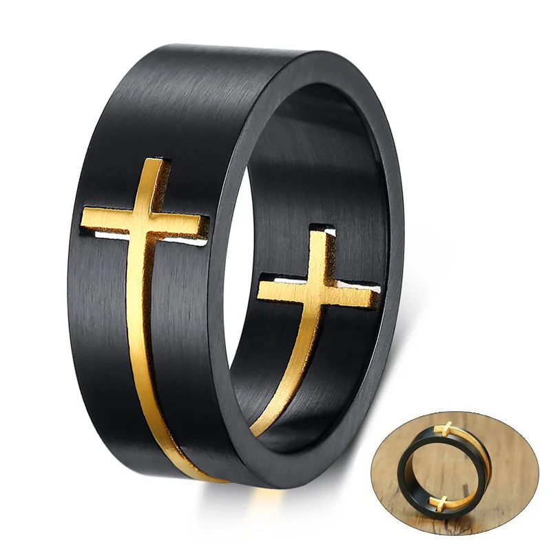 Detachable Cross Rings For Men 8mm Black Stainless Steel Male Unique ...