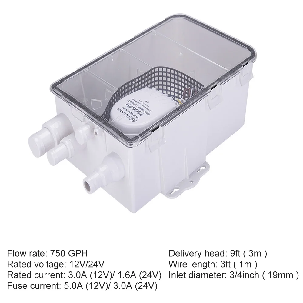 Boat Marine Shower Sump Pump 750 GPH 24V 12V Automatic Bilge Shower ...