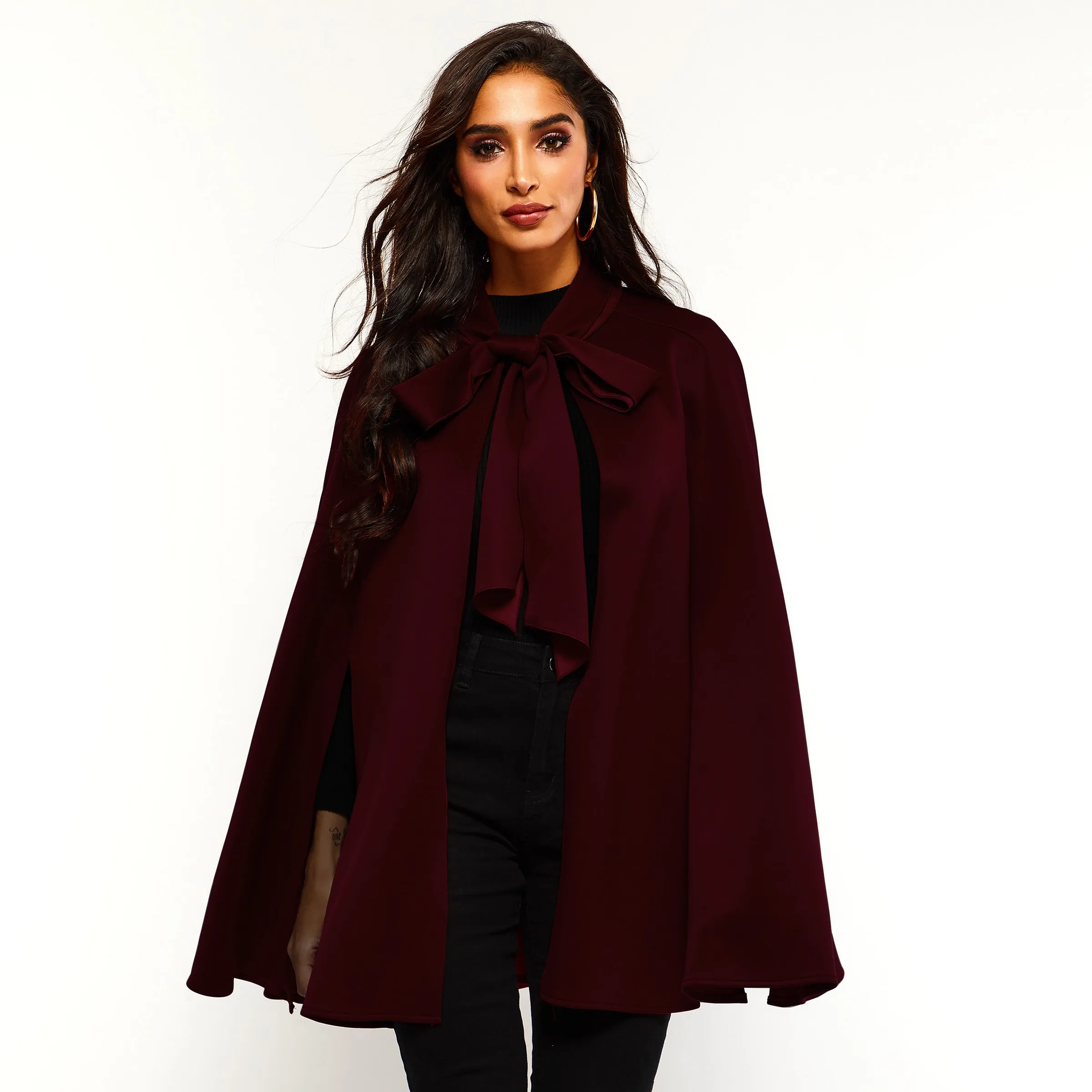 Vintage Suede Cape Women Spring Autumn Windproof Warm Outerwear Office ...