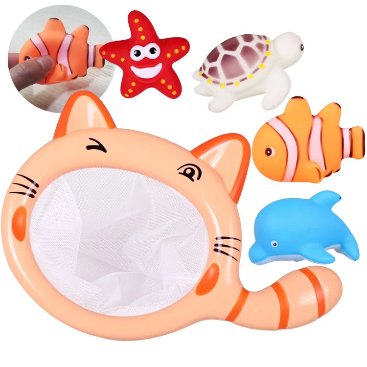 1 Set Baby Kids Bath Funny Fishing Toys Network Bag Pick Up Fish Kids ...