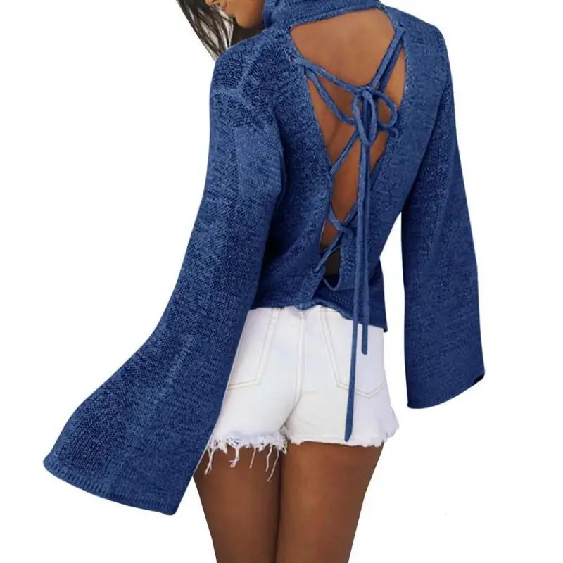 2018 Spring Sweaters Women Charm Hollow Out Bandage Back Casual Sweater ...