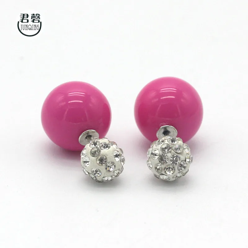 Europe Brand Earrings Women Fashion Candy Color Big Ball Earrings Two ...