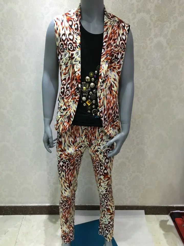 Novelty drawing pattern Suit Vest Costume Nightclub Male Singer DJ DS ...