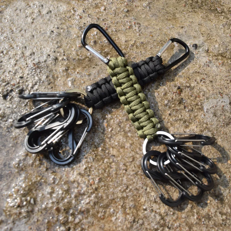 Outdoor Camping Paracord Rescue KeyRing with 5PCS Carabiner Clip buckle ...