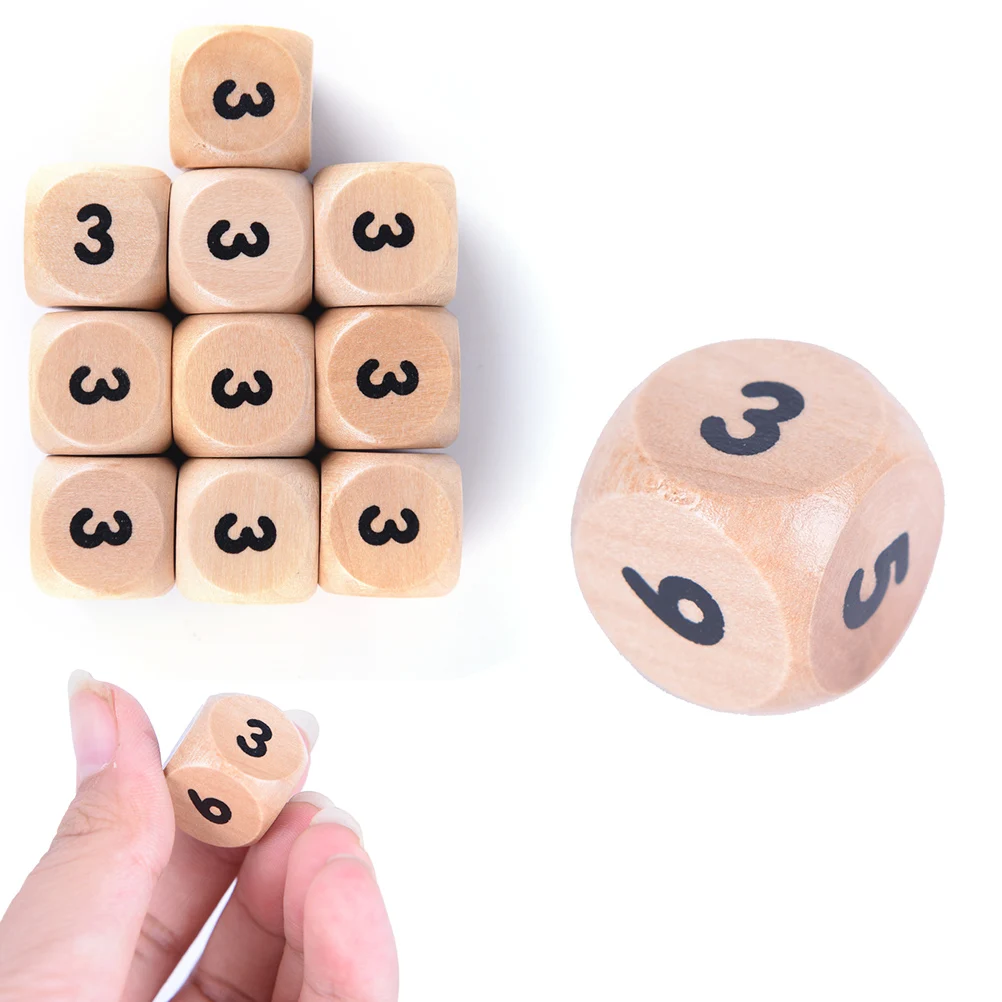 10pcs/set 6 Sided Dice Wood Dice 16mm number or point Cubes Round ...