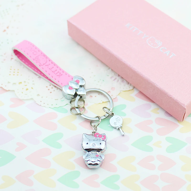 Metal Hello Kitty Keychain Pink Leather Belt KT Key Ring Auto Keyring ...