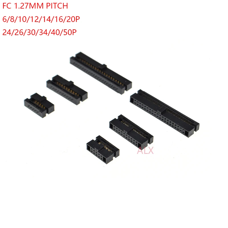 10pcs 1.27mm Pitch Fc-6/8/10/16/20/40 Pin Female Header Idc Socket Connector For 0.635mm Flat ...