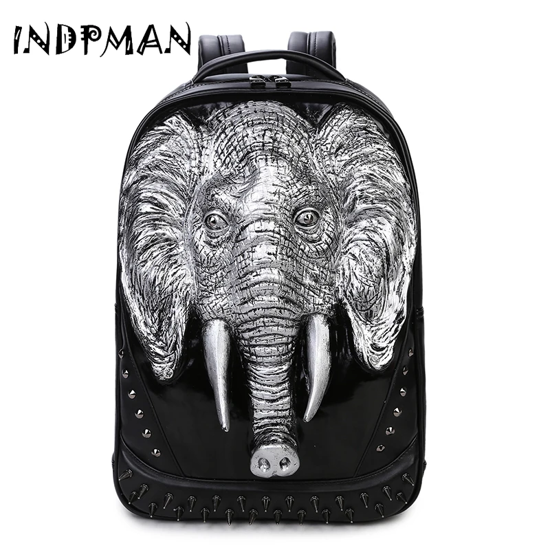 Unisex Travel Faux Leather Casual Laptop Backpack 3D Elephant High ...