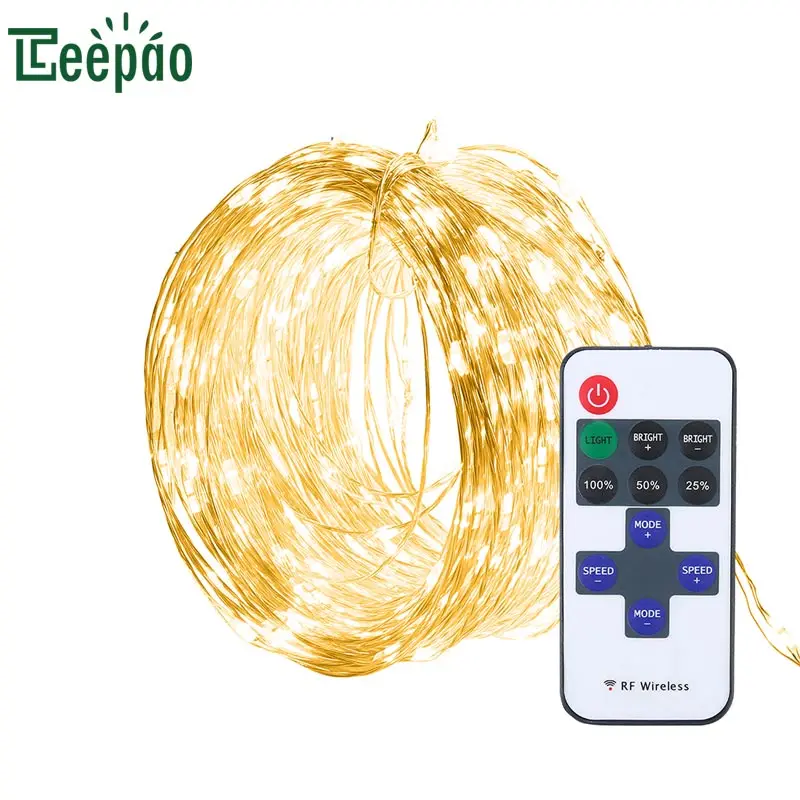 Teepao 20M 200LED Silver wire String Lights Remote Control Micro Copper ...
