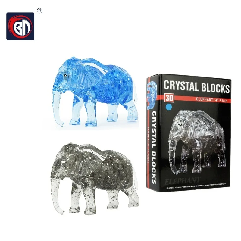 41PCS 3D Crystal Blocks Elephant Building Brick Animal assembled model ...