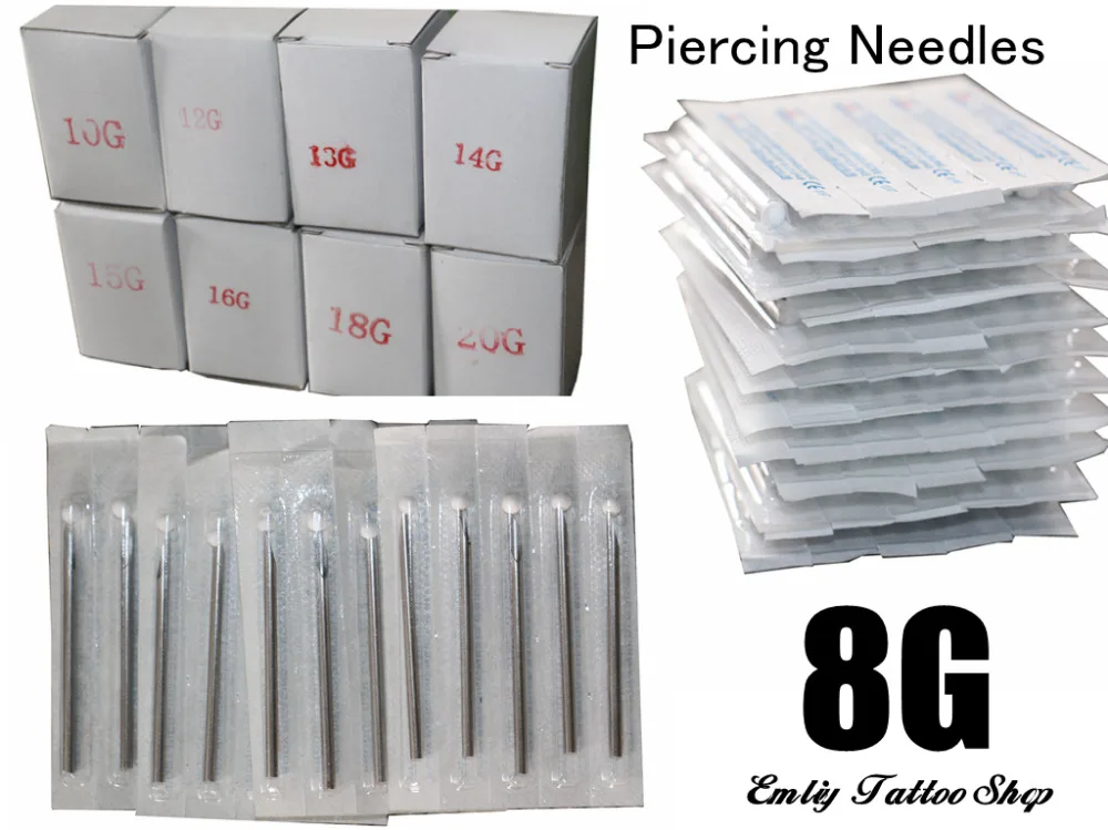 100PC 8G Piercing Needles 8G Sterile Disposable Body Piercing Needles ...
