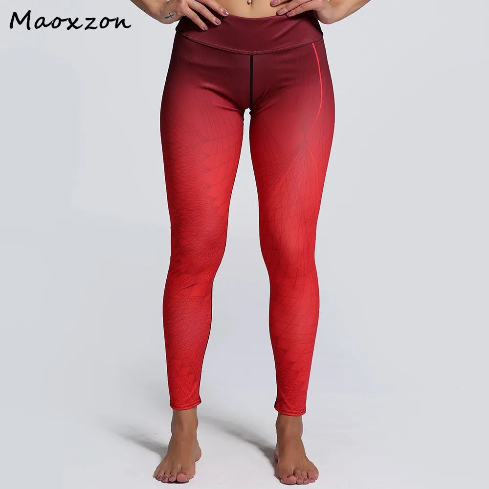 Maoxzon Womens Red Digital Print Sexy Fitness Gymnasium Slim Leggings For Female Fashion Workout