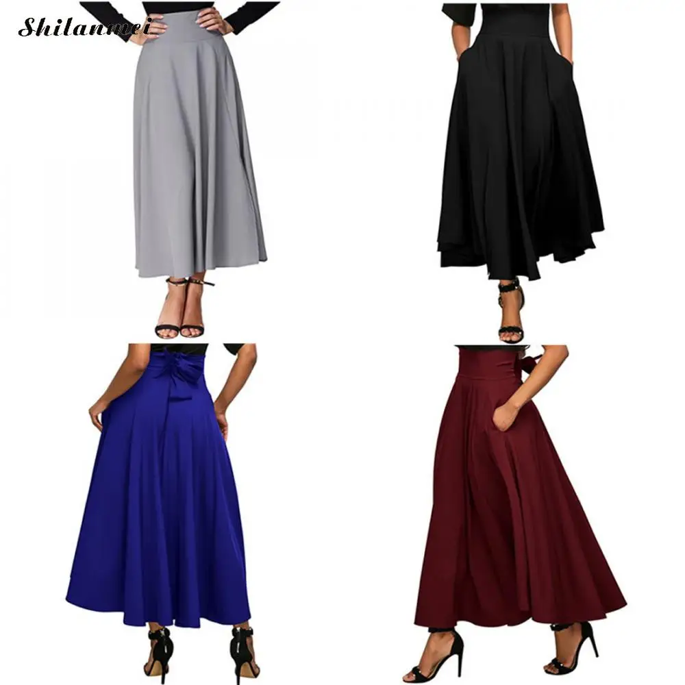 2018 mujeres Falda larga nueva moda algodón bolsillo Maxi faldas Femme noche partido elegante ...