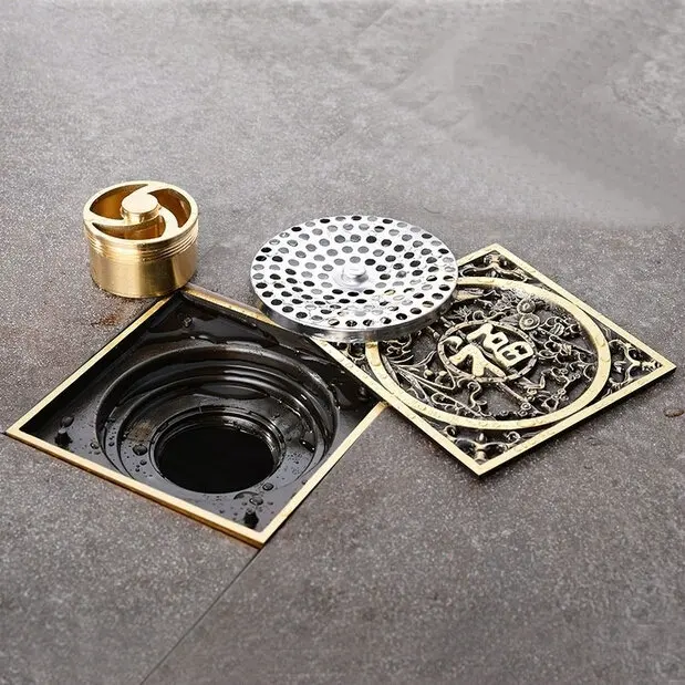 Fashion 10*10cm Vintage Artistic Brass Bathroom Wetroom Square Shower ...