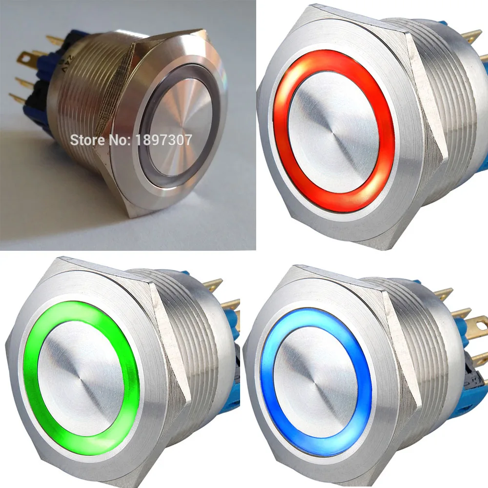 22mm Momentary Or Latching 6v 12v 24v Tri-color (red/ Green/ Blue) Led ...