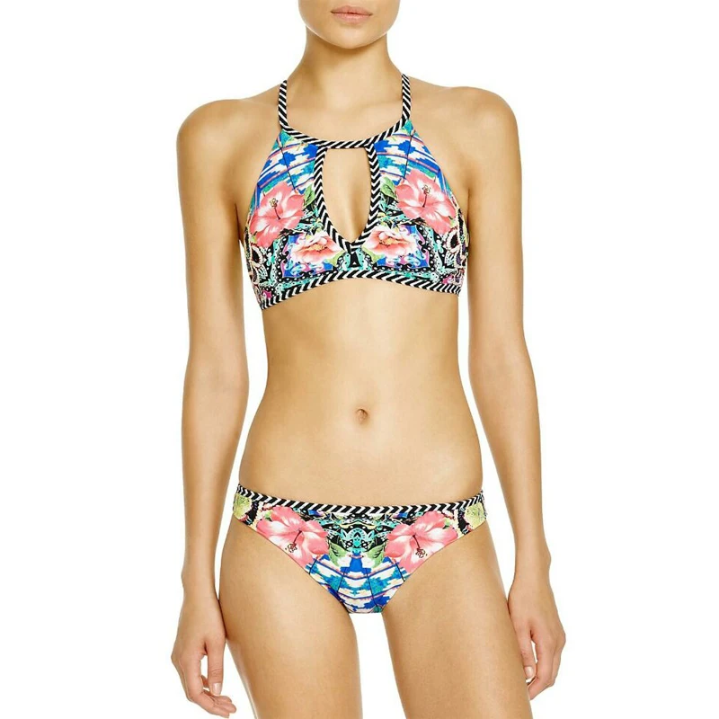 2018 New Woman Geometry Bikini Color Set Sexy Floral Swimwear Bathsuit