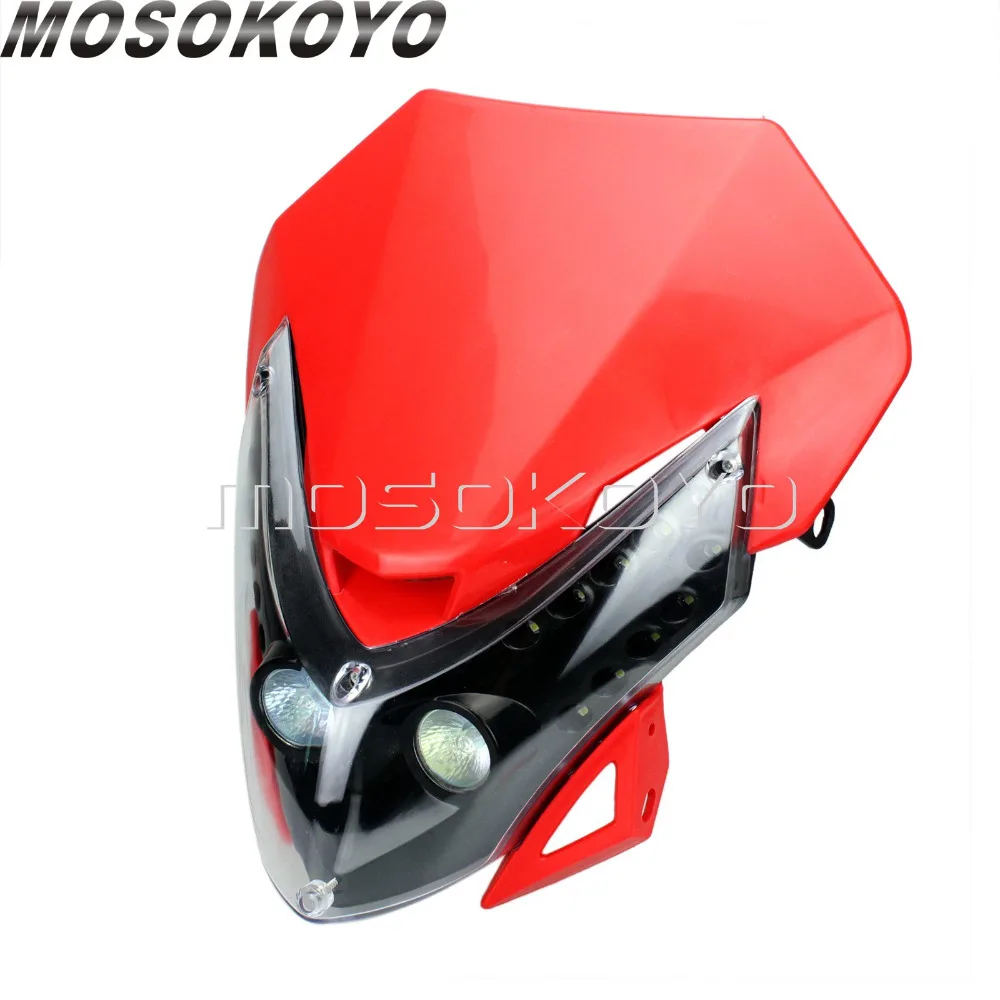 Red Dual Sport Motocross Street Fighter Headlight LED Side Indicator ...