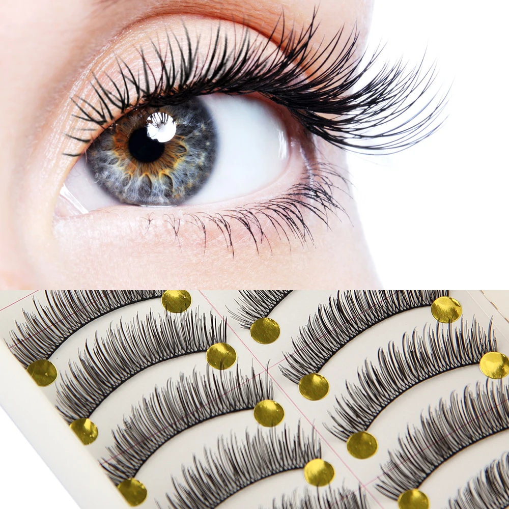10-Pairs-Of-Women-Lady-Lot-Black-Natural-Thick-False-Eyelashes-Soft ...