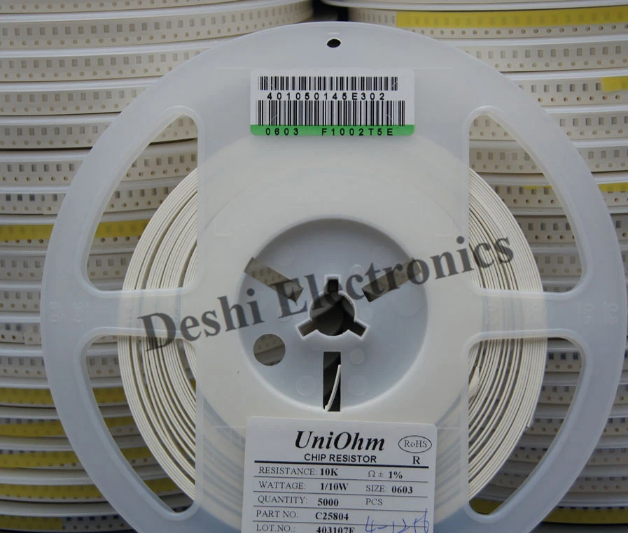 5000 개/몫 SMD 저항 0603WAF1002T5E 10 Kohm (1002) + 1% 캡슐화: 0603 마누: UniOhm ...