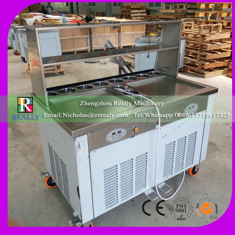 220v 110v round pan fried ice cream machine with refrigerated counter ...