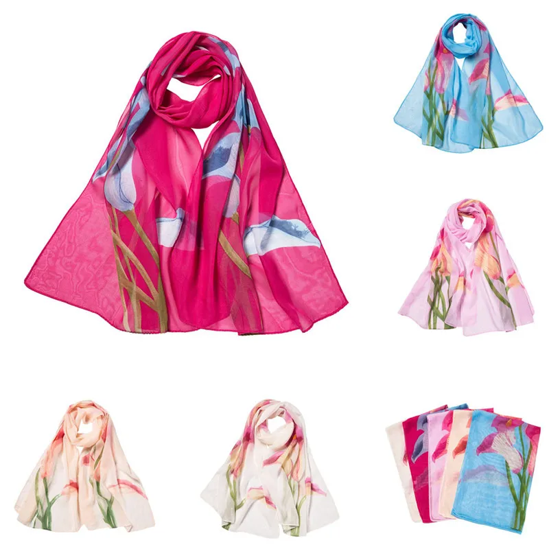 De moda estampado floral para mujeres largo suave bufanda chal banda ...