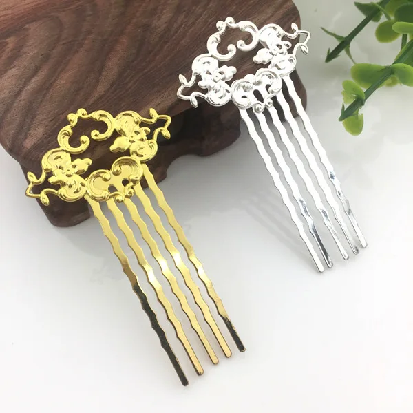10 PCS 50mm Metal Copper Hair Combs Base Gold Silver Tone Hair Combs ...