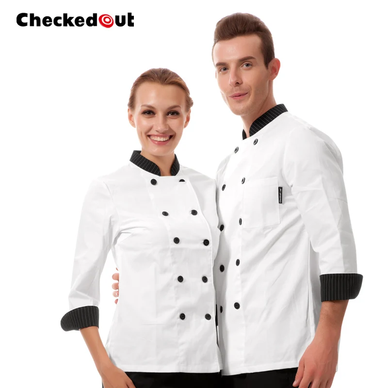 high quality chef unforms Black and white stripes cook suit long sleeve ...